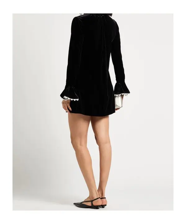 GANNI Tie Neck Velvet Mini Dress