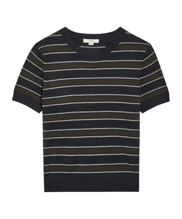 Vince Striped Cotton And Cashmere-blend T-shirt - Black