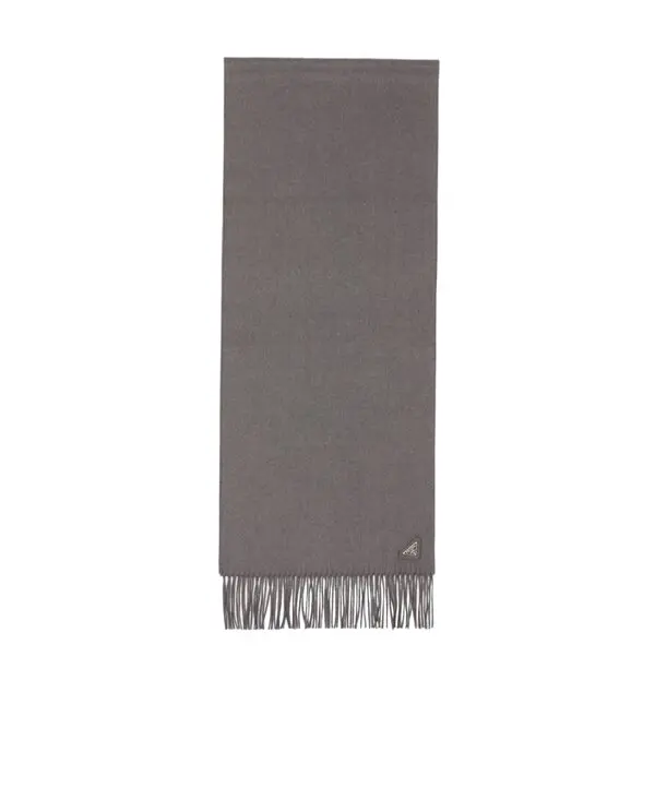 Prada Triangle Logo Plaque Fringed Scarf
