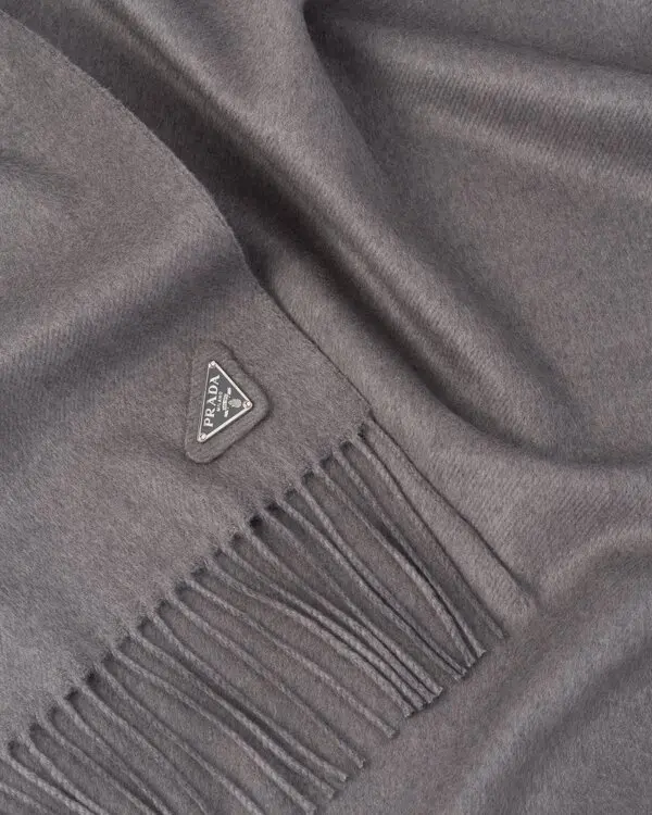 Prada Triangle Logo Plaque Fringed Scarf