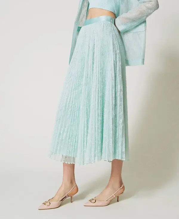 TWINSET Long Pleated Lace Skirt