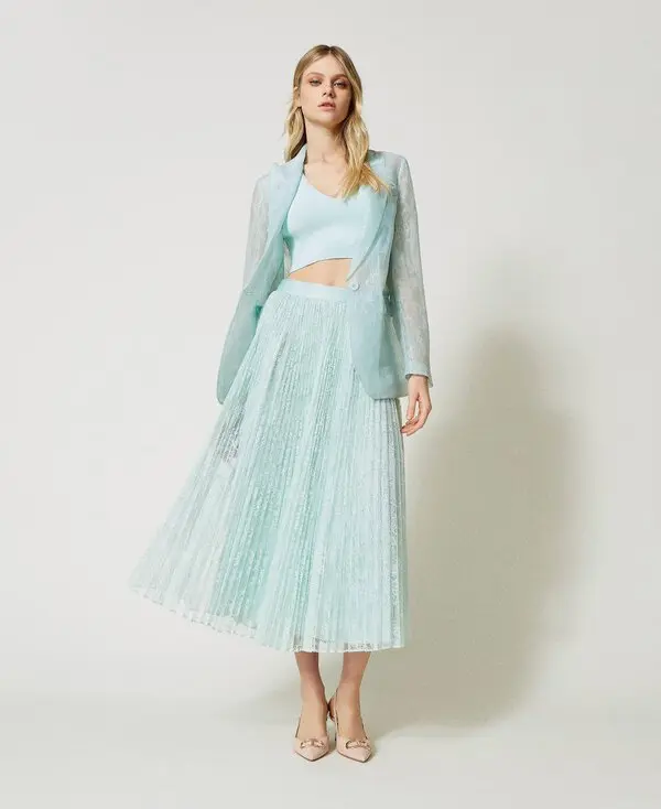 TWINSET Long Pleated Lace Skirt