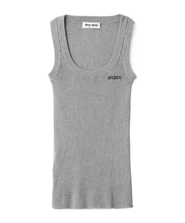 Miu Miu Ribbed Tank Top - Grey