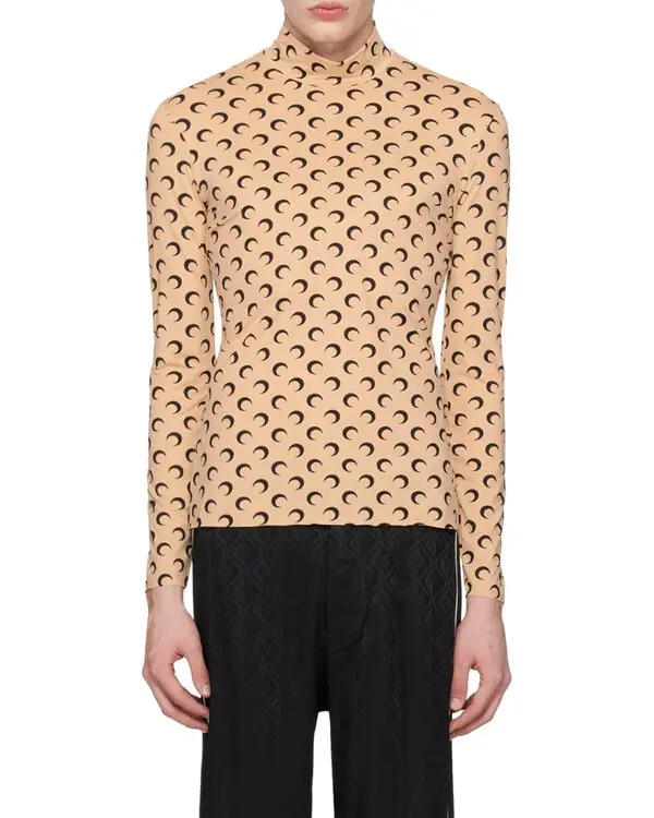 MARINE SERRE High-neck Allover Moon Printed Top