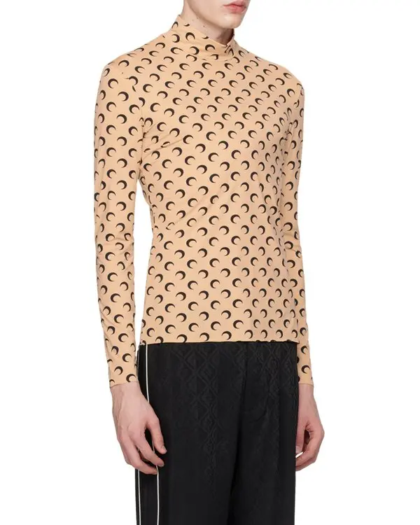 MARINE SERRE High-neck Allover Moon Printed Top