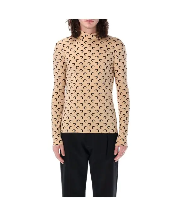 MARINE SERRE High-neck Allover Moon Printed Top