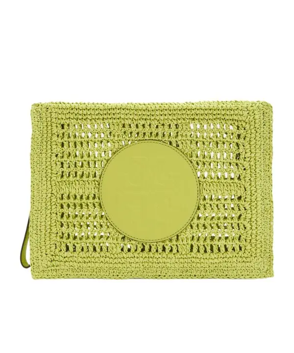 Tory Burch Raffia Crochet Clutch With Detachable Leather Wristlet