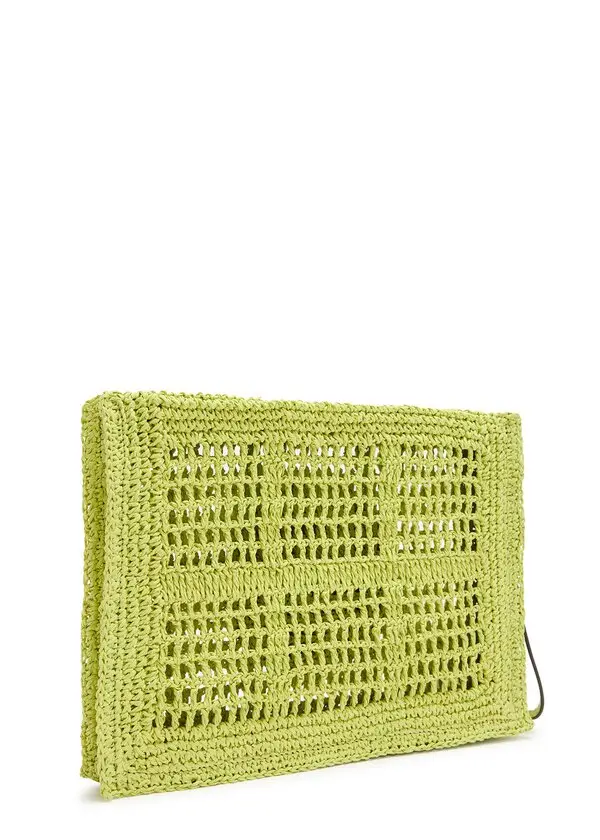 Tory Burch Raffia Crochet Clutch With Detachable Leather Wristlet