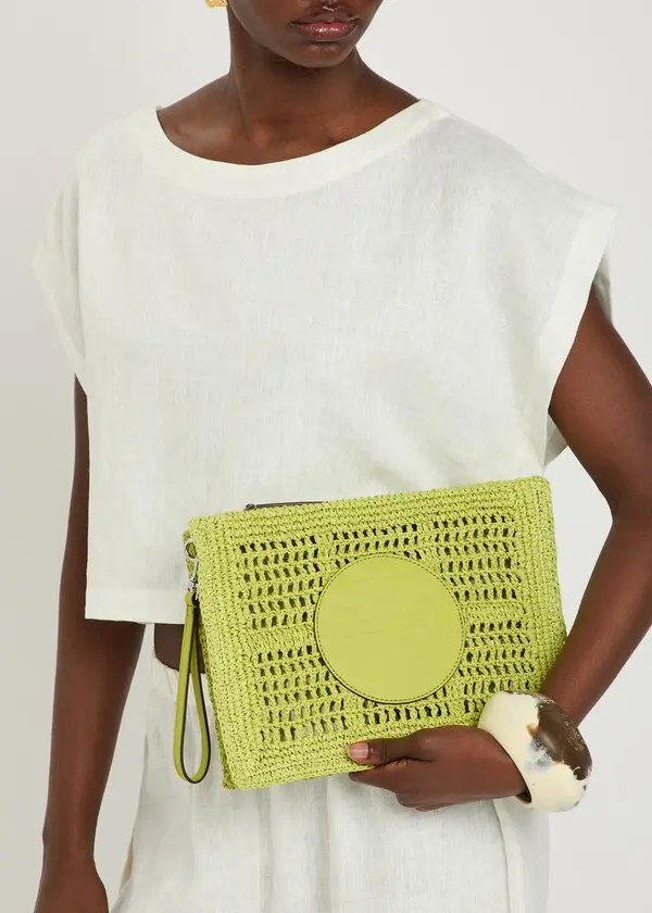 Tory Burch Raffia Crochet Clutch With Detachable Leather Wristlet