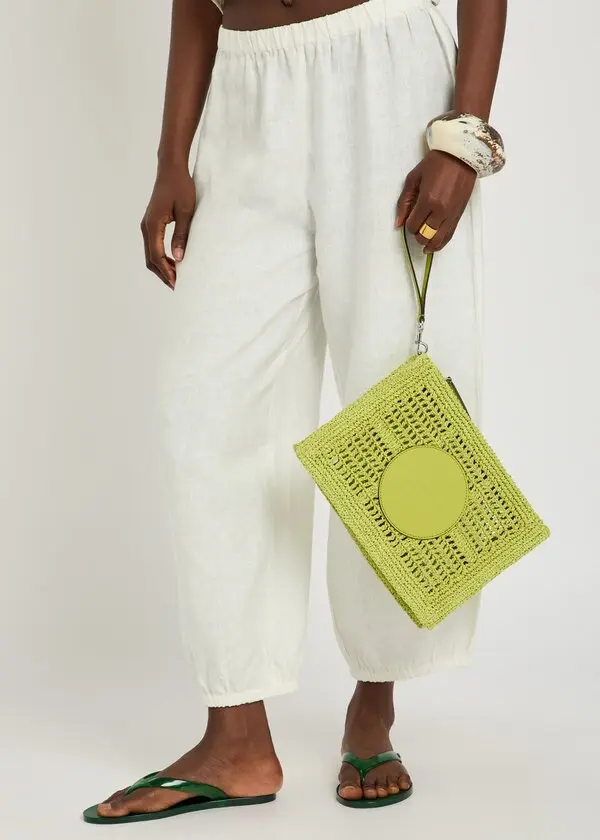 Tory Burch Raffia Crochet Clutch With Detachable Leather Wristlet