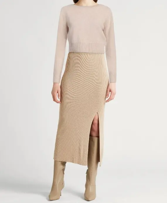 Max Mara Ribbed Crew Neck Long Sleeve Cropped Sweater
