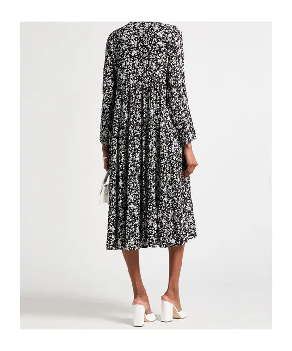 GANNI Floral Print Long Sleeve Midi Dress