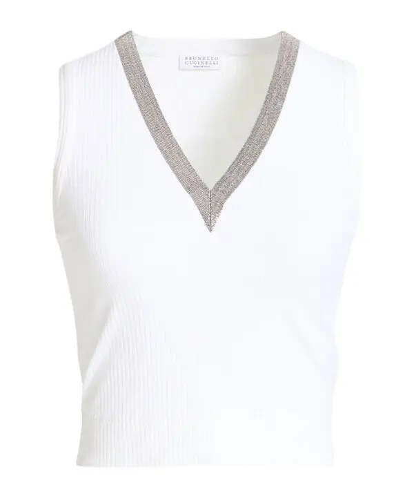 Brunello Cucinelli Solid Color V-neck Sleeveless Top