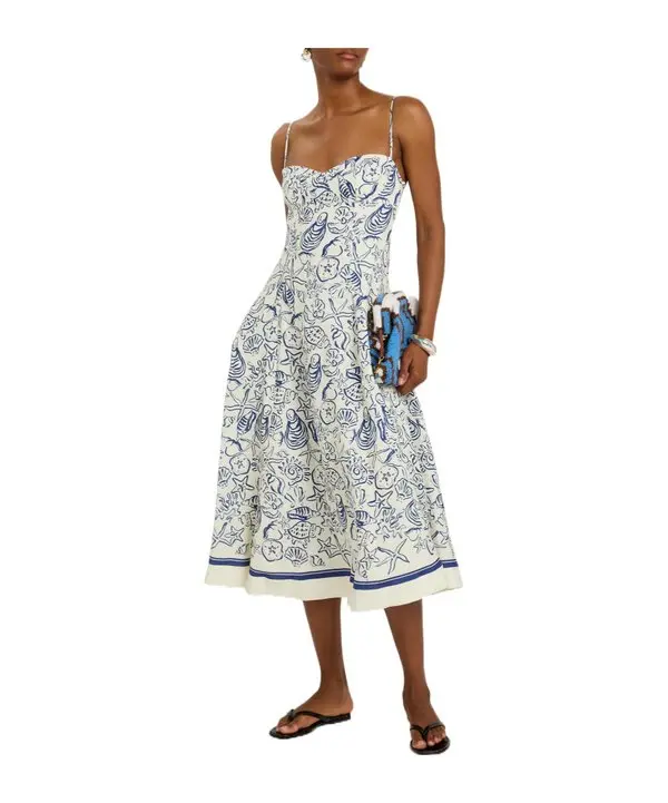 Simkhai Printed Linen-blend Sweetheart Neck Midi Dress