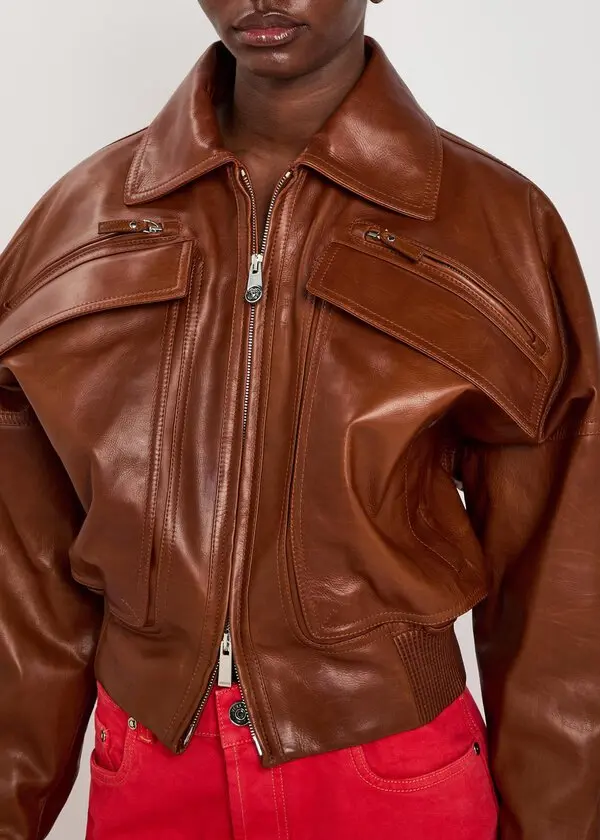 Versace Loose Leather Jacket With Zip-fastening Pockets