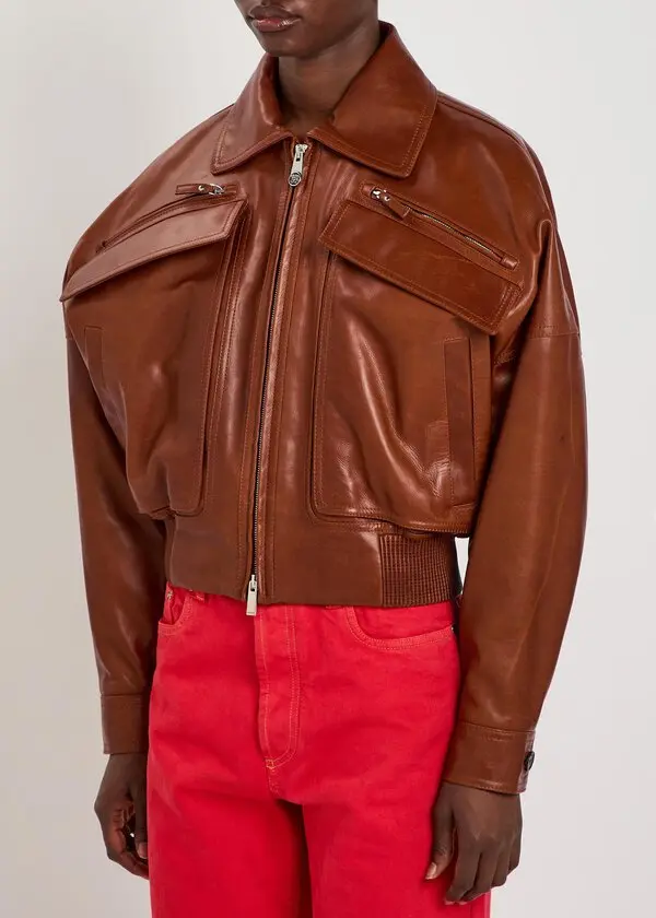 Versace Loose Leather Jacket With Zip-fastening Pockets