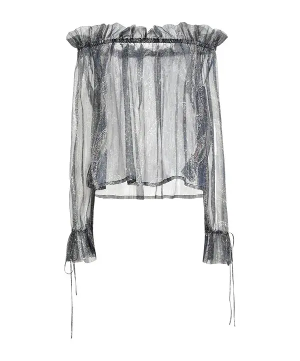 Saint Laurent Off-shoulder Paisley Metallic Top - Gray