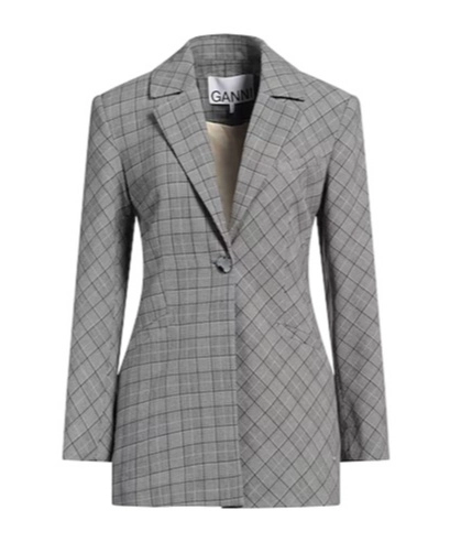 GANNI Single-breasted Plaid Blazer