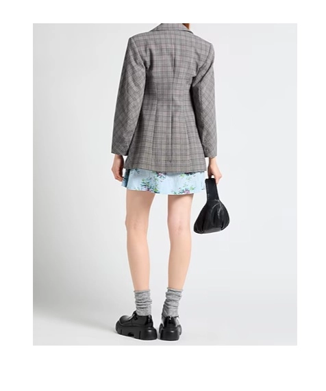 GANNI Single-breasted Plaid Blazer