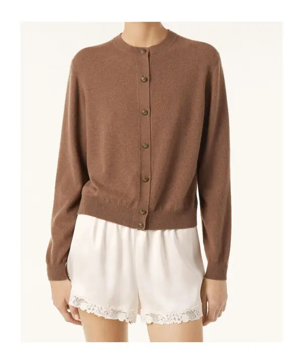 Loro Piana Ribbed Crew Neck Cardigan With Metal Buttons