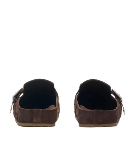 Burberry Suede Clogs With Buckled Strap