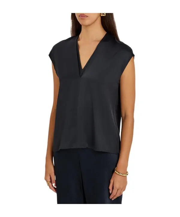 Vince Double-layered V-neck Silk-blend Top - Black