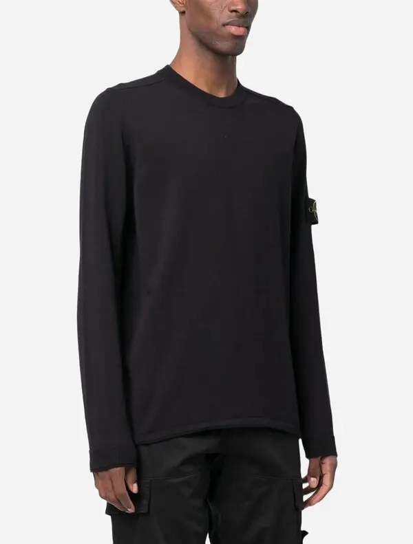 Stone Island Logo Patch Crewneck Knitted Jumper - Blue