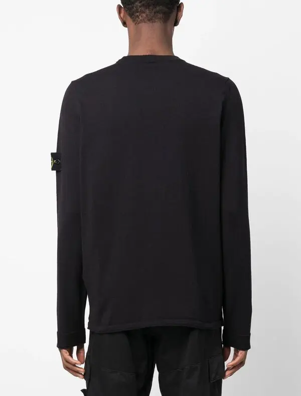 Stone Island Logo Patch Crewneck Knitted Jumper - Blue