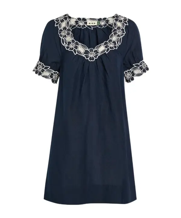 Rixo Floral Hollow Lace Puff Sleeve Mini Dress