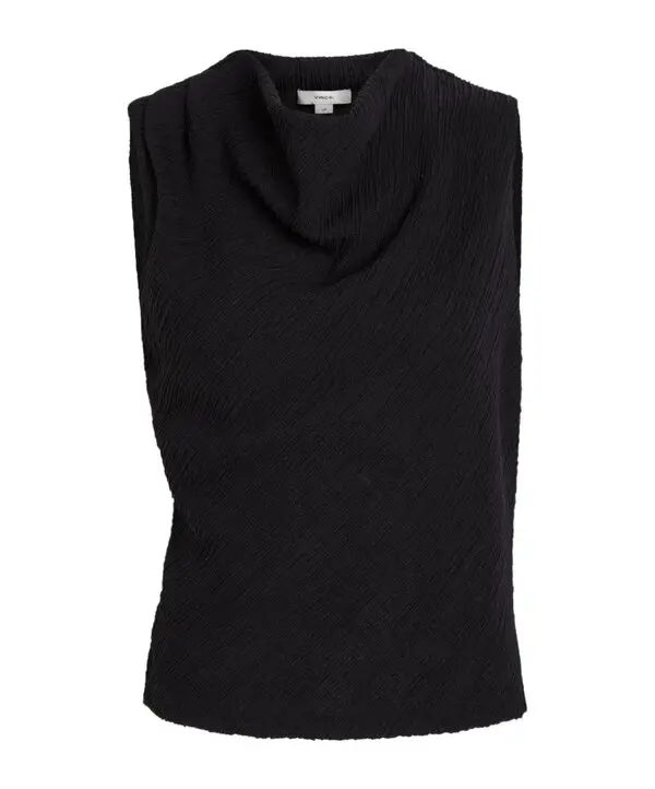 Vince Draped Textured Fine-knit Cowl Neck Top - Black