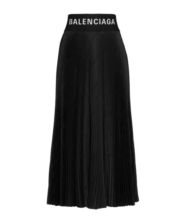 Balenciaga Pleated Midi Skirt With Logo Waistband