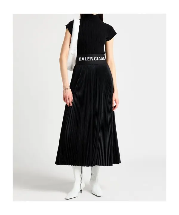 Balenciaga Pleated Midi Skirt With Logo Waistband