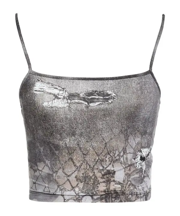 DIESEL® Embroidered Logo Crop Top - Gray