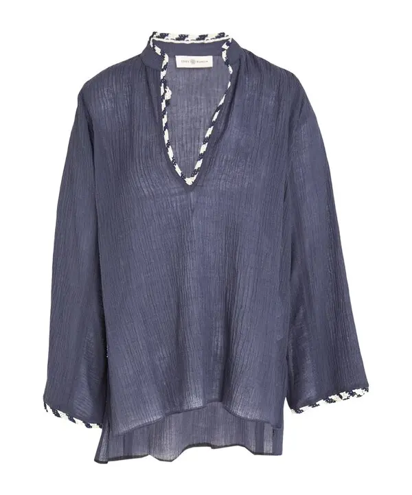 Tory Burch Gauze Top With Appliqué And Lace Trims - Blue