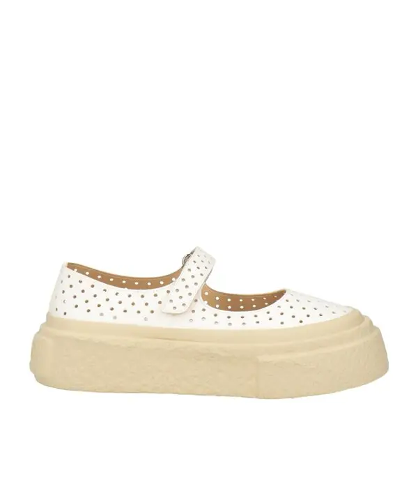 MAISON MARGIELA White Perforated Leather Mary Jane Wedge Heels
