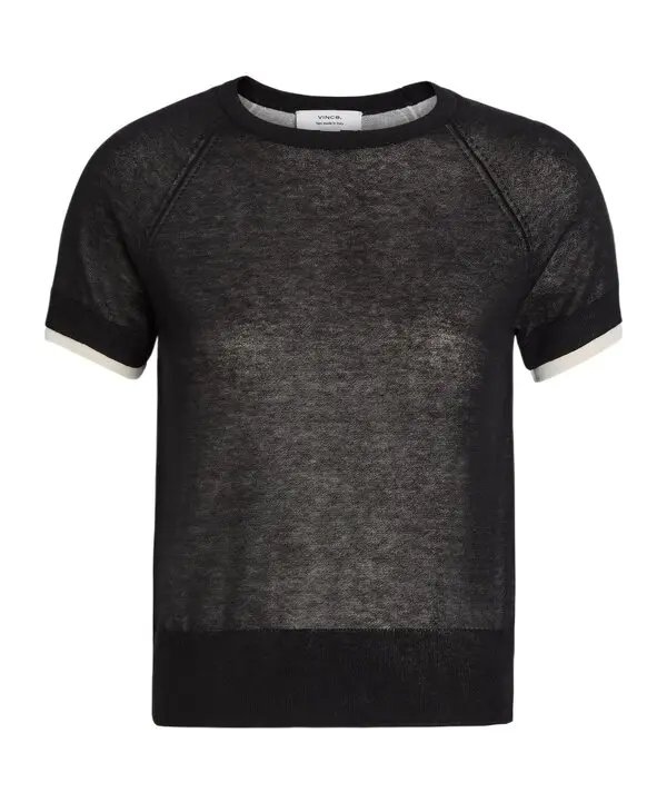 Vince Double-layered Fine-knit Cotton-blend T-shirt - Black
