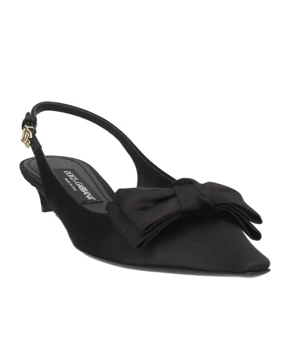Dolce & Gabbana Satin Bow Slingback Kitten Heel Pumps