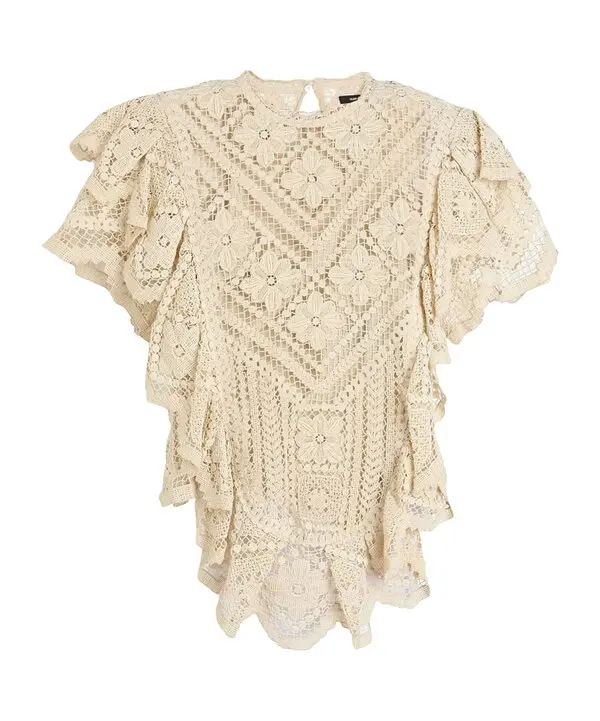 Isabel Marant Étoile Solid Color Lace Short Sleeve Top