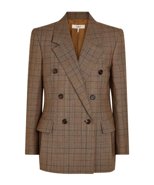 Chloé Checked Double-breasted Wool Blazer