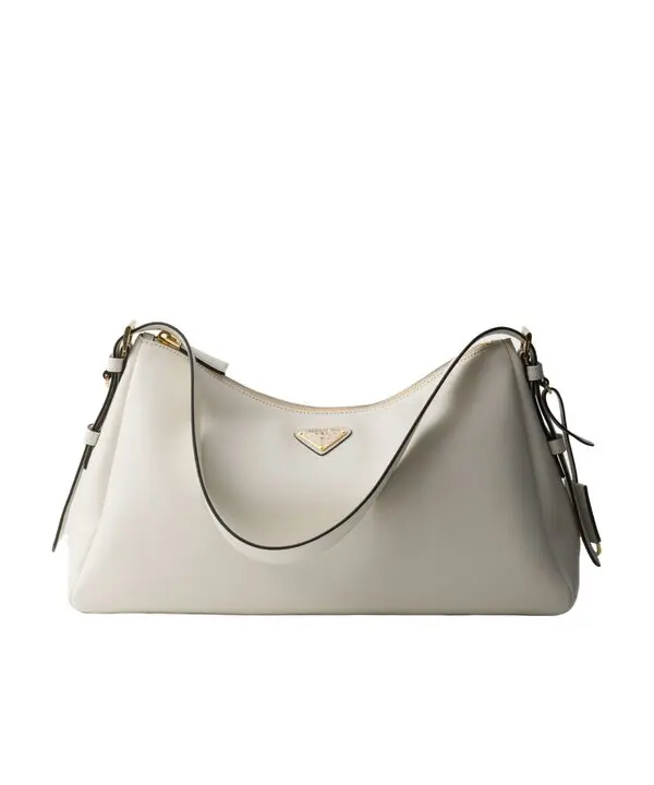 Prada Triangle-logo Zipped Large Shoulder Bag - White