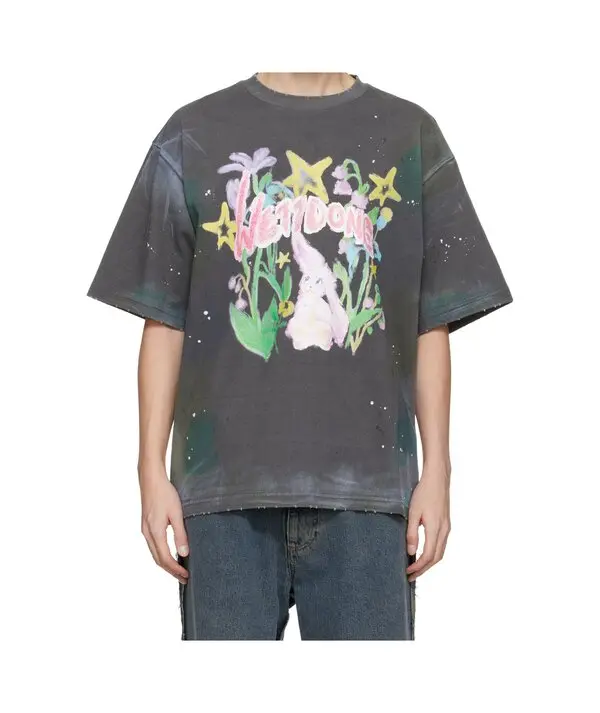 We11Done Dirty Print Crew Neck T-shirt