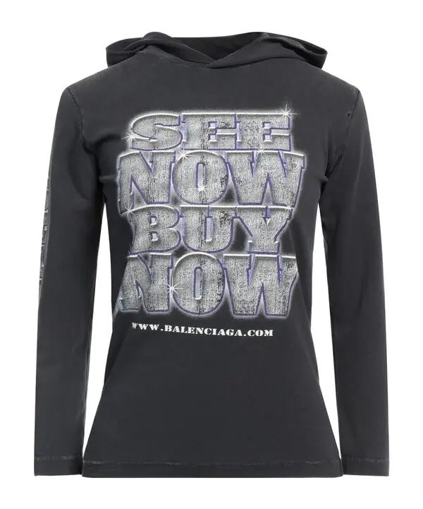 Balenciaga Colorful Printed Long-sleeve Hooded T-shirt - Black