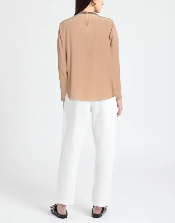 Brunello Cucinelli Satin Long Sleeve Crew Neck Top With Appliqués