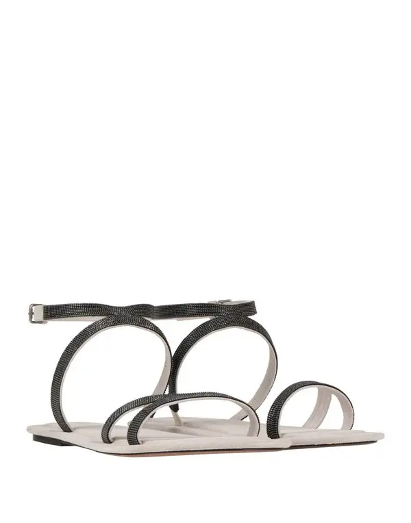 Brunello Cucinelli Embellished Leather Flat Sandals
