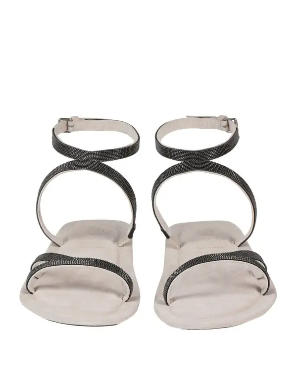 Brunello Cucinelli Embellished Leather Flat Sandals