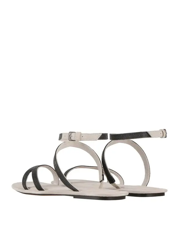 Brunello Cucinelli Embellished Leather Flat Sandals