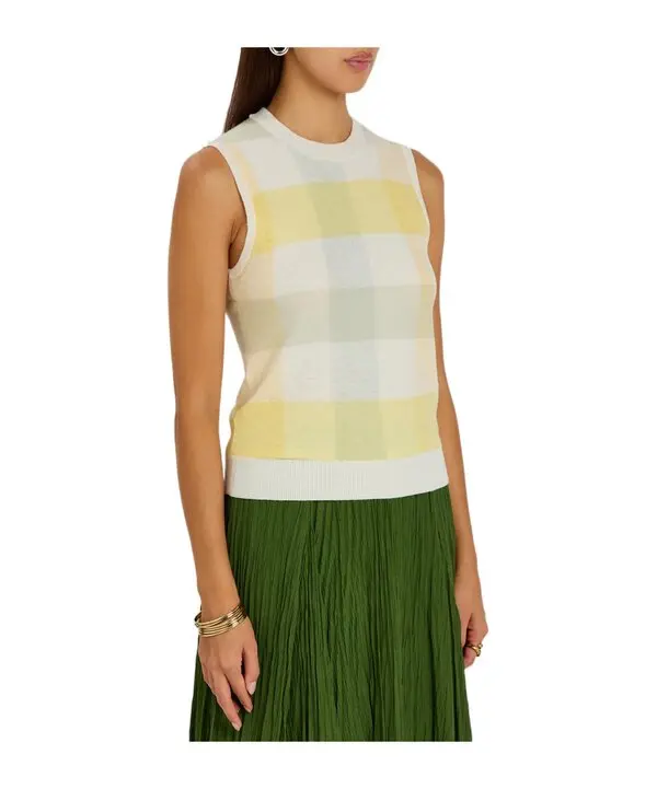 Vince Checked Fine-knit Wool Tank Top