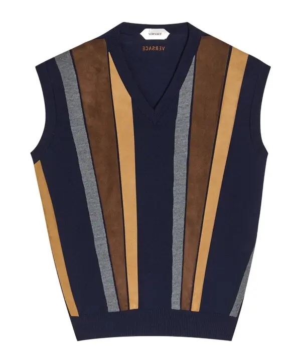 Versace Wool Leather Patch Vest - Black