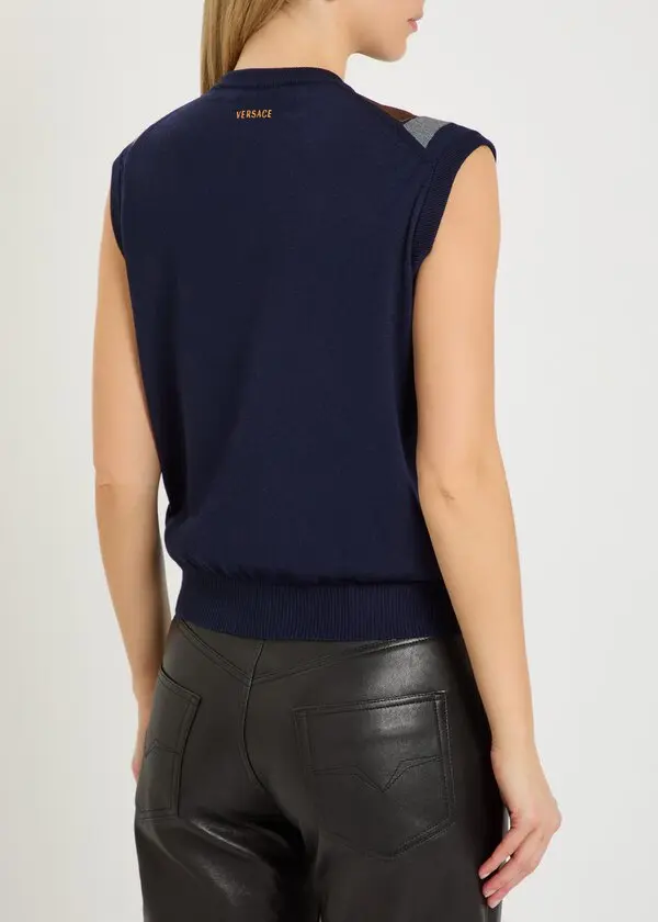 Versace Wool Leather Patch Vest
