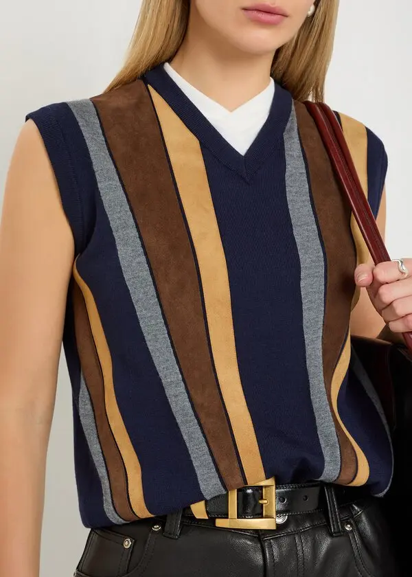 Versace Wool Leather Patch Vest